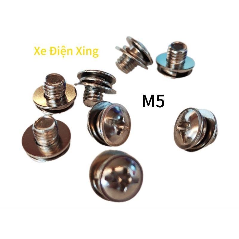 Bộ 8 ốc xoáy ốc vít M5 có long đền long vênh cho vỏ bình ắc quy, xoáy ...