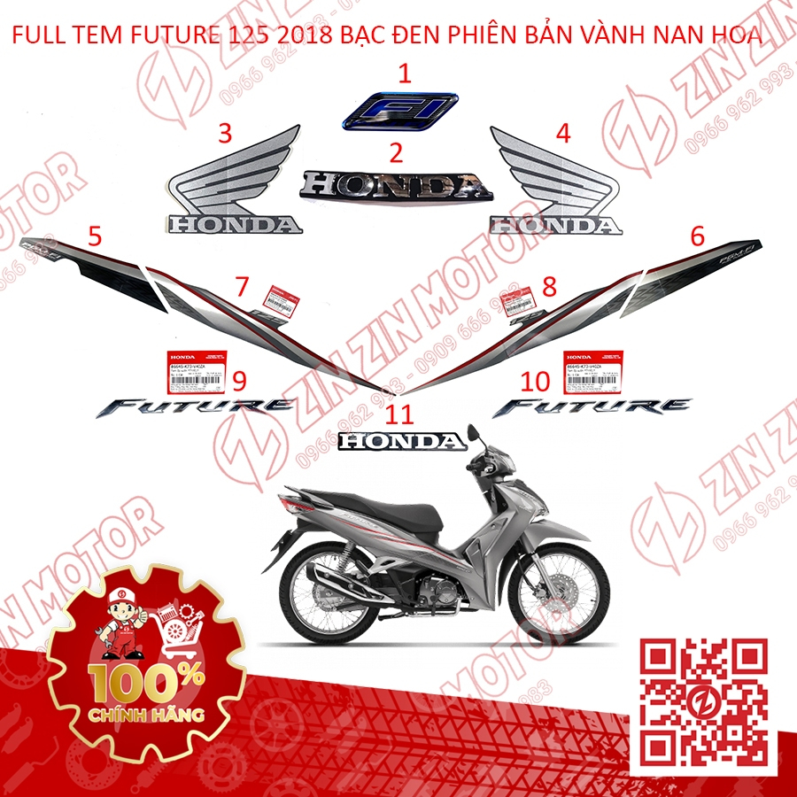 Tem Xe Future 125 Fi, Tem Rời Future Led 2018 Bạc Đen Phiên Bản Vành ...