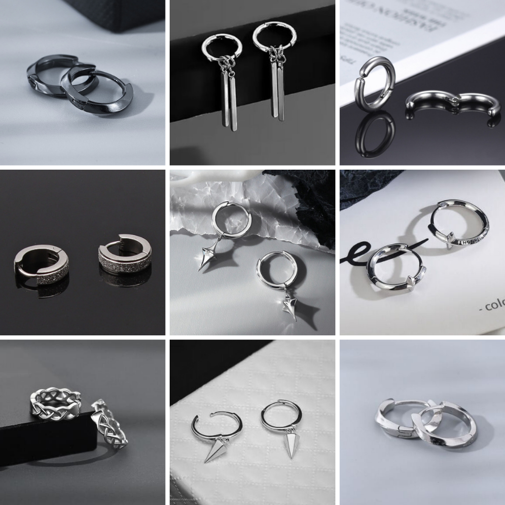 Khuyên tai nam nữ dạng xỏ dạng kẹp không cần bấm lỗ SAZ màu bạc đơn giản đẹp nhỏ xinh - Hoa tai ...