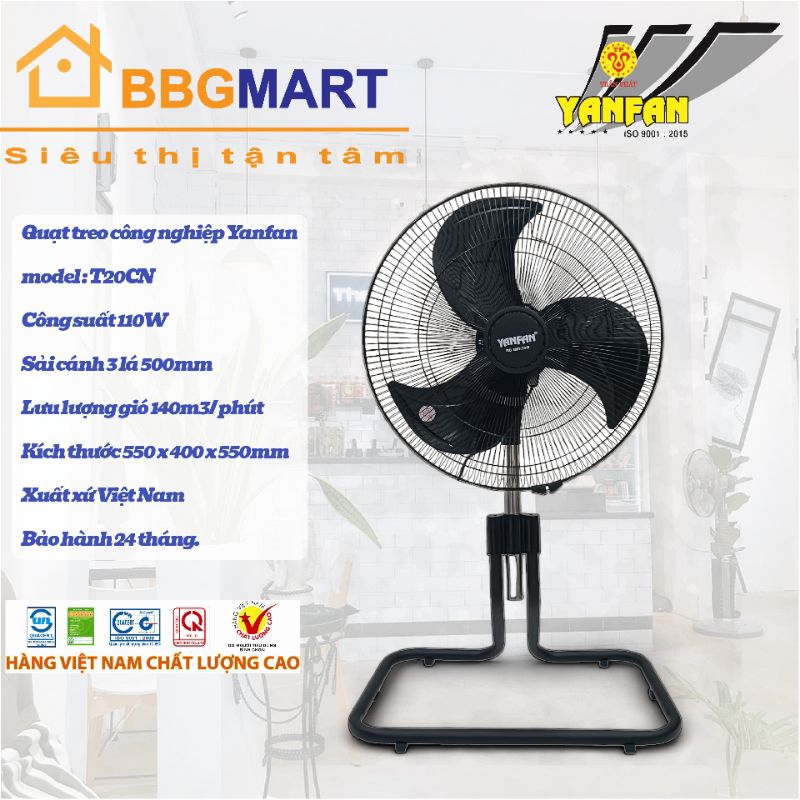 Quạt sàn lững công nghiệp Yanfan LS20 3 110W cánh bảng lớn hoạt động êm ...