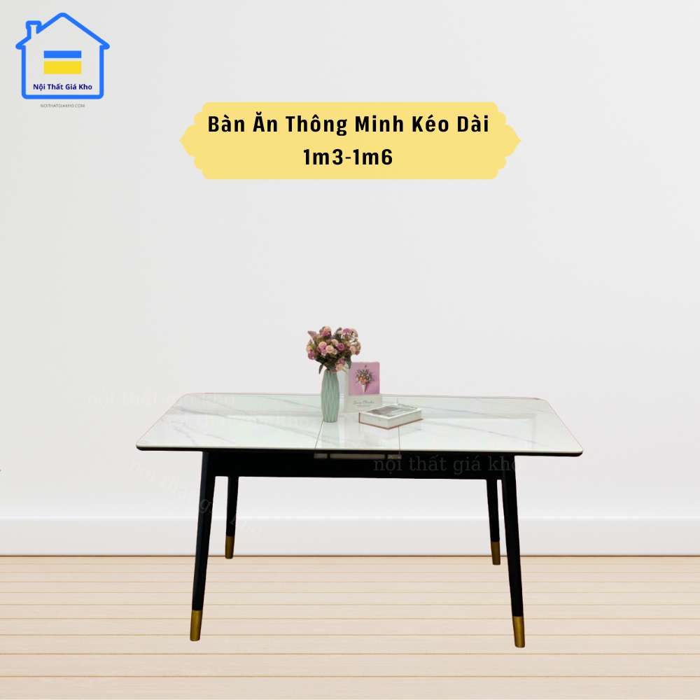 Bàn ăn thông minh kéo dài 1m3-1m6 mặt đá ceramic trắng bóng, ghi bóng | Shopee Việt Nam