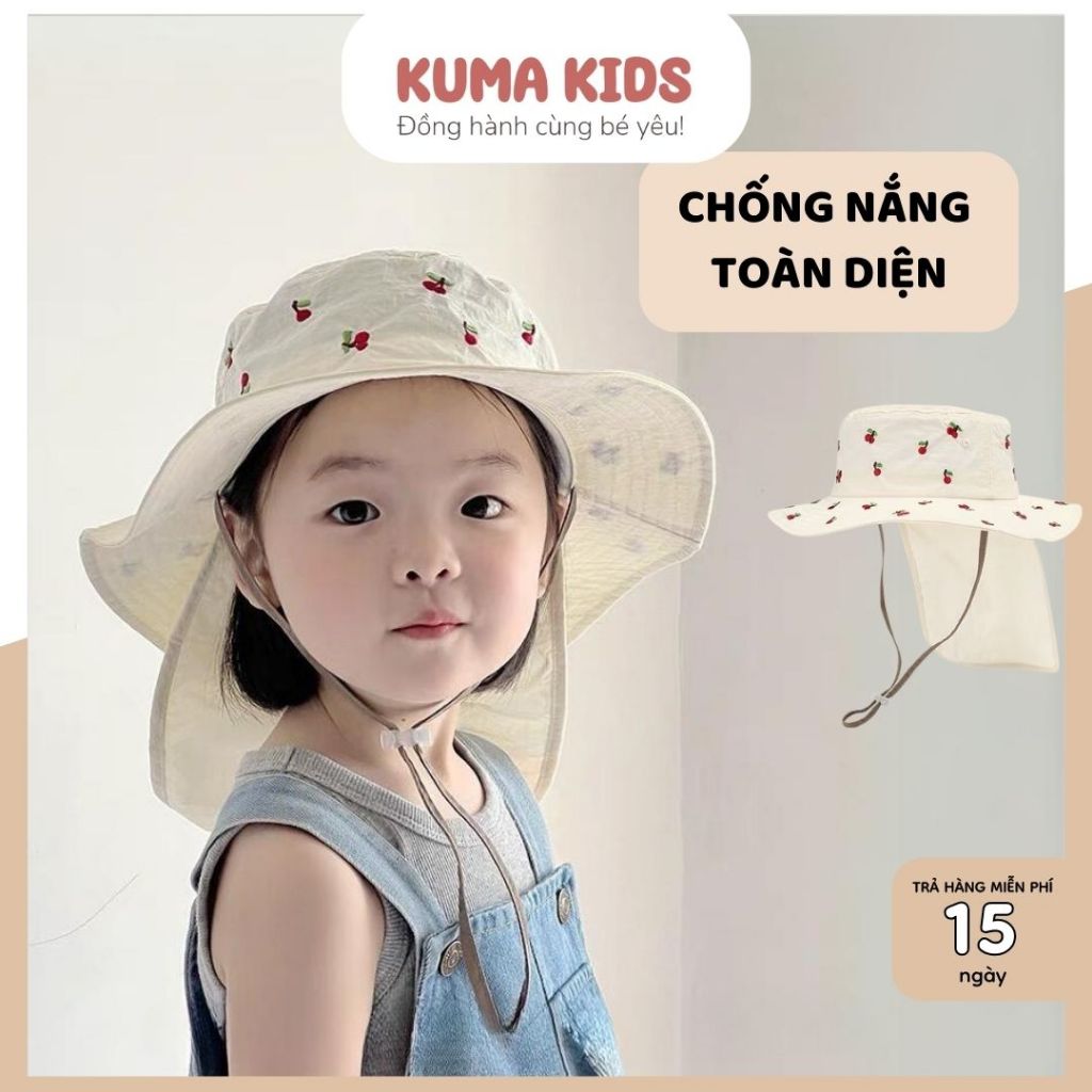Mũ cho bé gái bé trai chống tia UV bảo vệ cổ Kuma Kids, nón tai bèo phủ ...