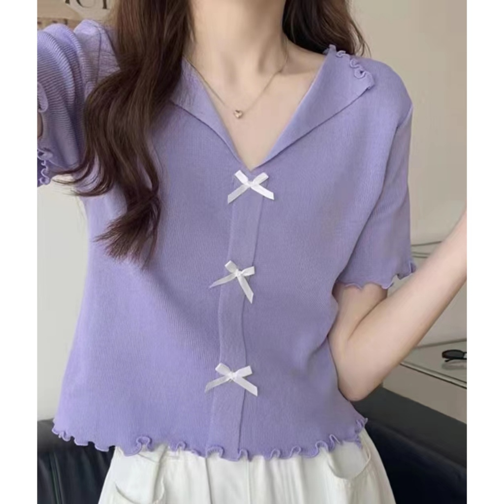 Áo kiểu cổ V thun tăm viền xoăn đánh dấu X cực xinh | Shopee Việt Nam