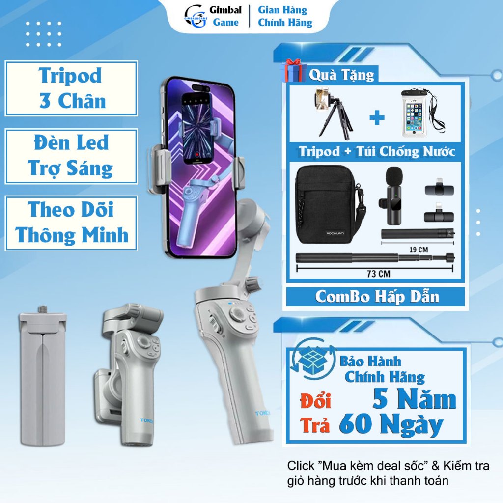 Gimbal chống rung cho điện thoại TOQI M01, gymbal chống rung tích hợp ...