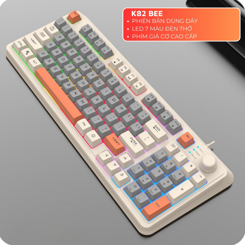 Bộ Bàn Phím Và Chuột Máy Tính Giả Cơ Gaming K820 XUNFOX LED 7 Màu Tích Hợp Núm Chỉnh Âm, Gõ Êm ...
