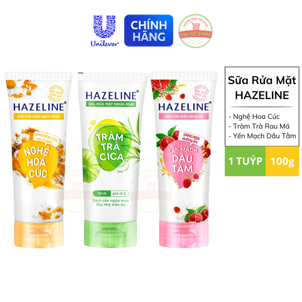 Sữa Rửa Mặt Hazeline Nghệ Hoa Cúc | Tràm Trà Rau Má | Yến Mạch Dâu Tằm - Tuýp 100G | Shopee Việt Nam