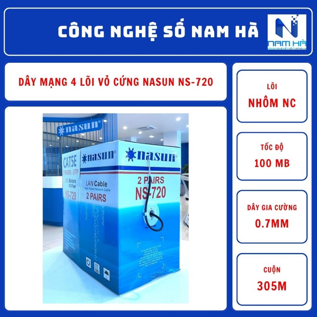 Dây mạng ngoài trời 4 lõi NASUN NS-720 (305m/cuộn) Chất liệu vỏ dày dặn, dùng ngoài trời không ...