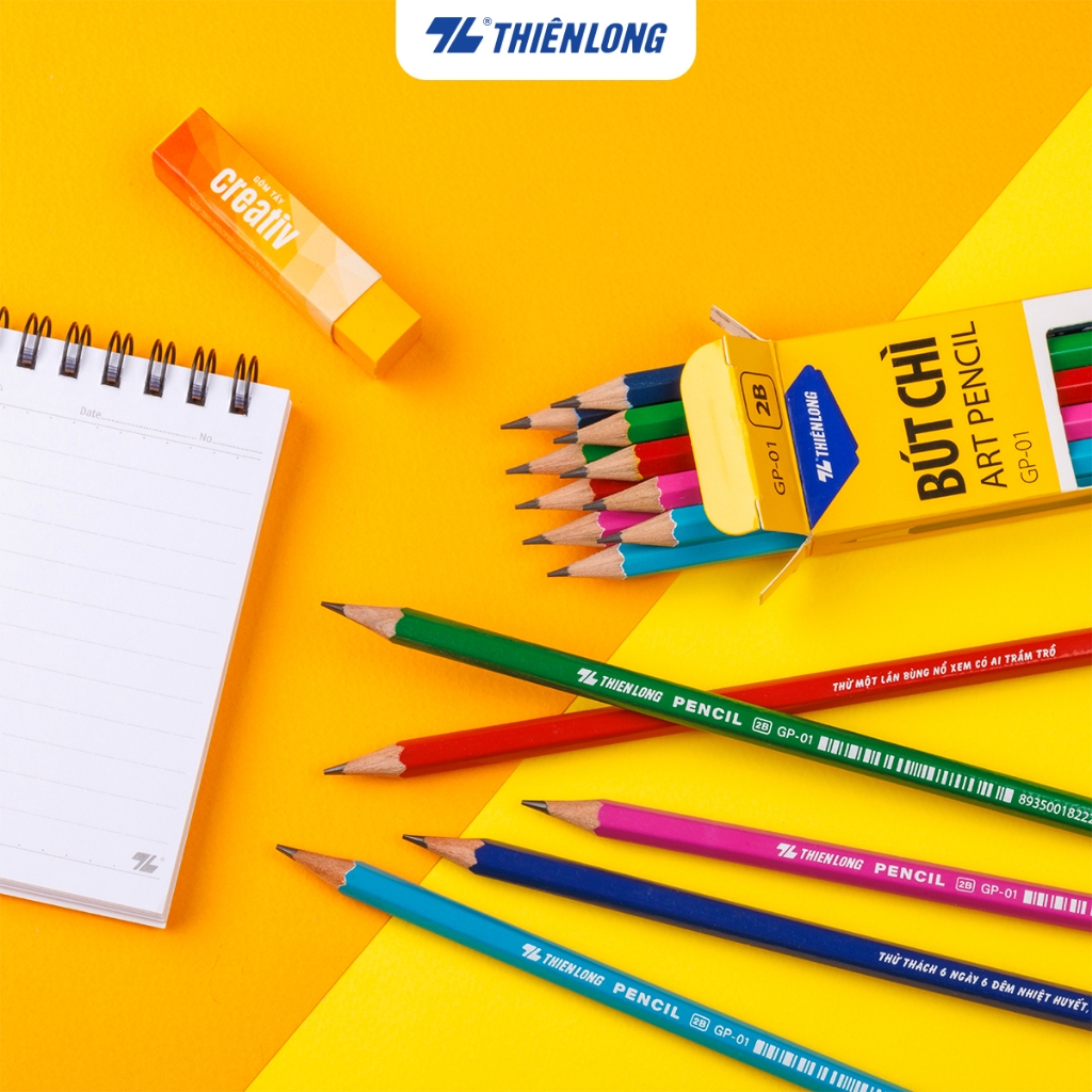 Hộp 10 cây bút chì thiên long 2B Art Pencil GP-01, Bút chì gỗ nét đậm ...