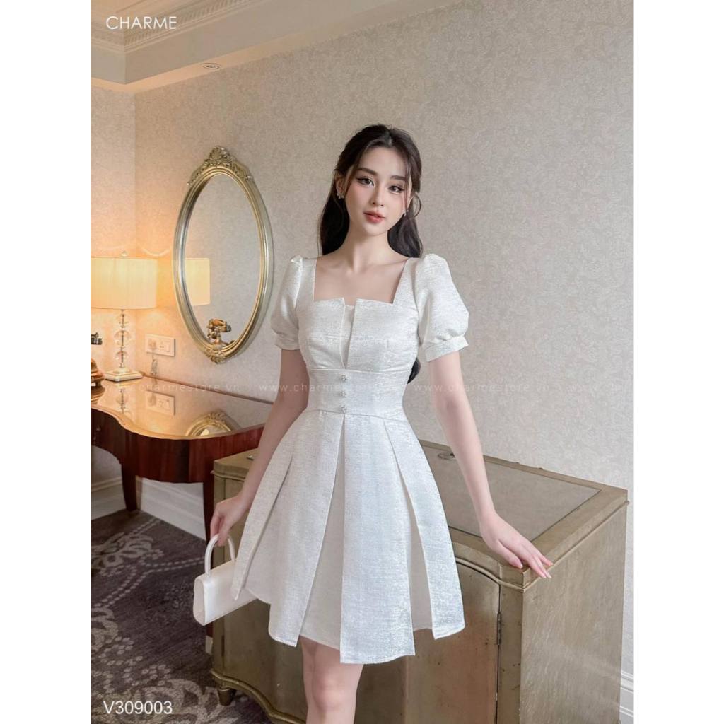 Váy xòe tiểu thư 2 vạt đáp ngực Charme 309003 | Shopee Việt Nam