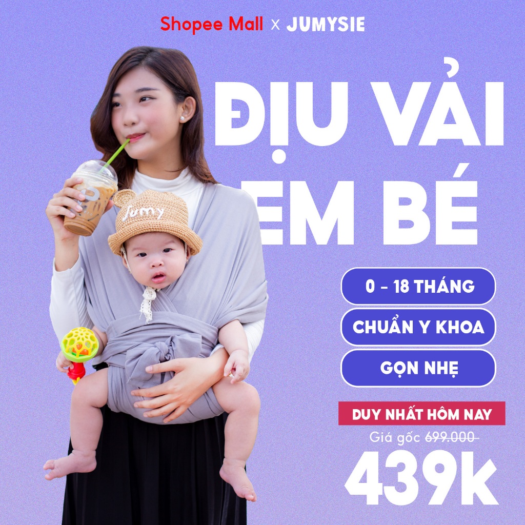 Địu vải JUMYSIE, địu em bé bằng cotton cao cấp siêu dịu nhẹ, thoáng mát khi tiếp xúc với làn da ...