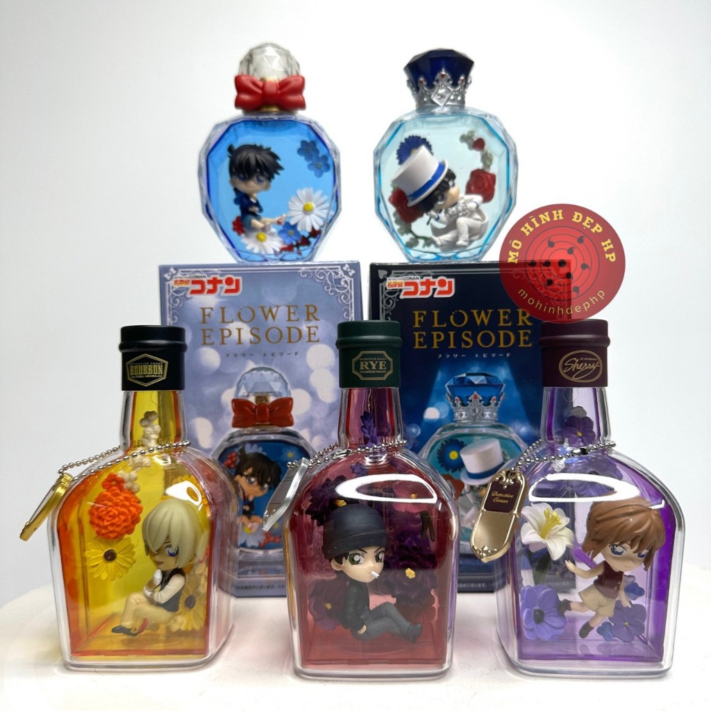 Mô hình các nhân vật Conan Kid Amuro Akai Haibara trong chai lọ thám tử ...