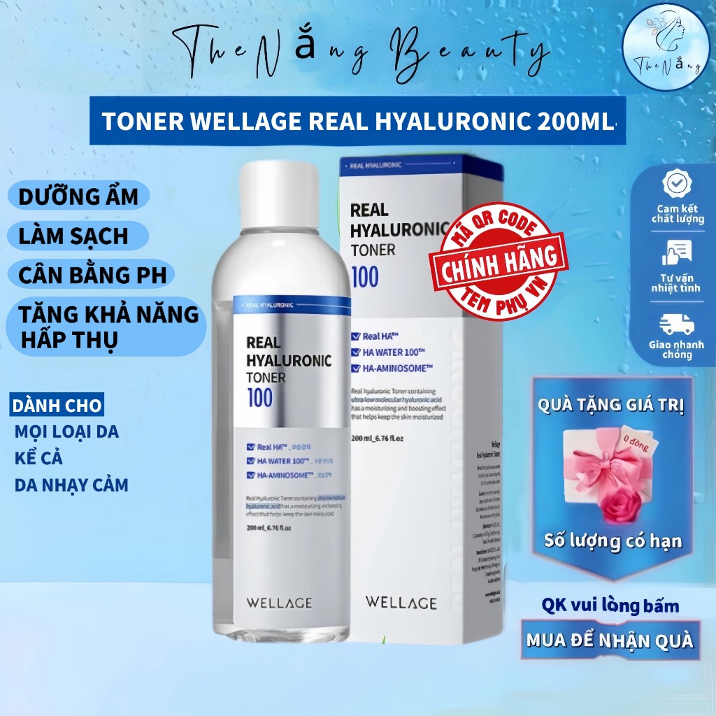 Toner Real Hyaluronic WELLAGE BE37 200ml nước hoa hồng dưỡng ẩm làm dịu ...
