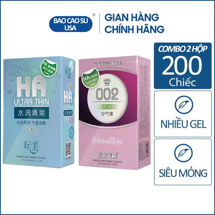 Combo 2 hộp bao cao su Ha Ultra Thin & Ha 002 siêu mỏng, nhiều gel bôi ...