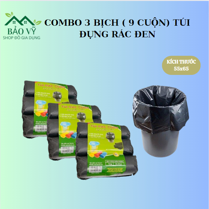 COMBO 3 BỊCH (9 CUỘN) TÚI ĐỰNG RÁC TỰ PHÂN HỦY ,BAO RÁC ĐEN THÂN THIỆN ...