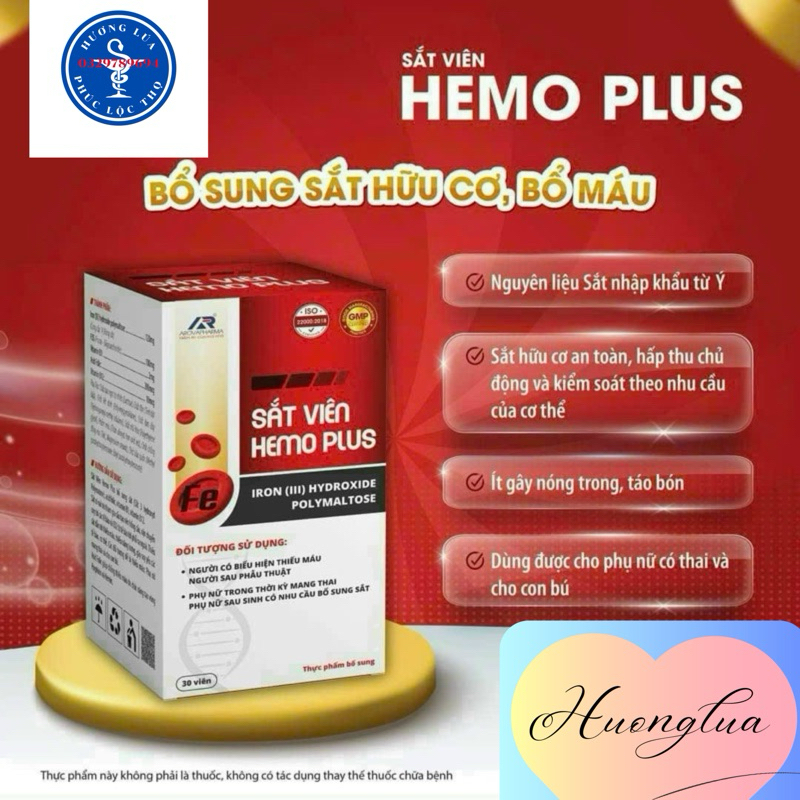 Viên Sắt HEMO PLUS: Bổ sung sắt ,bổ máu ( bầu bì,người thiếu máu ,sau ...