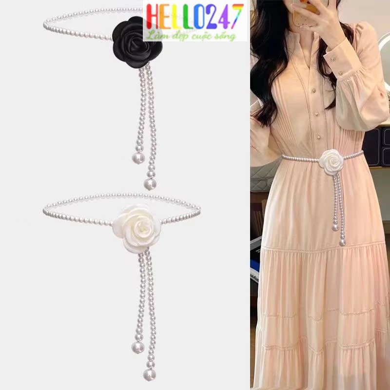 Thắt lưng ngọc hoa hồng HELLO247 Đai váy nịt eo ngọc châu hoa hồng cho ...