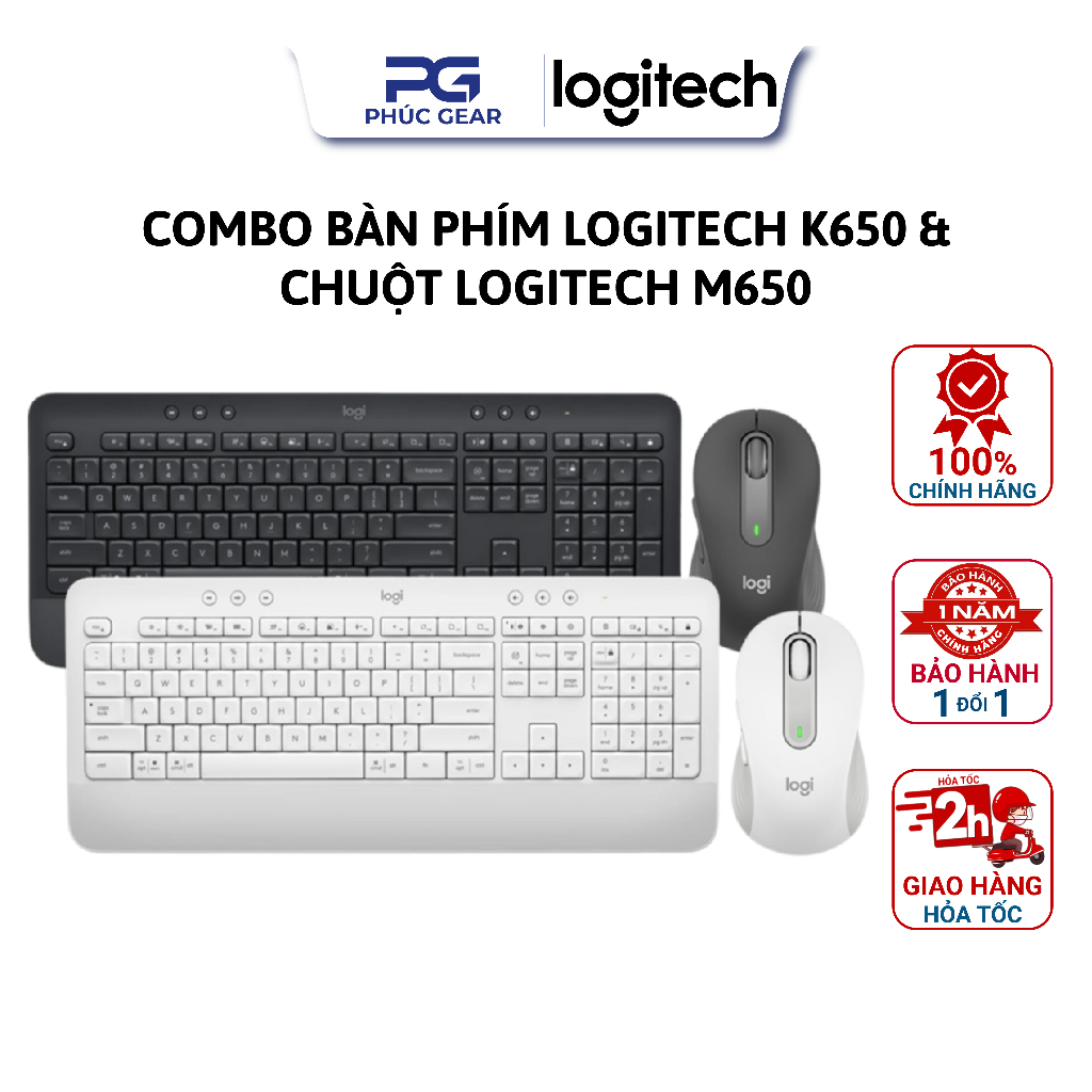 Combo Bàn phím Logitech K650 & Chuột Logitech M650 - Bluetooth, USB ...