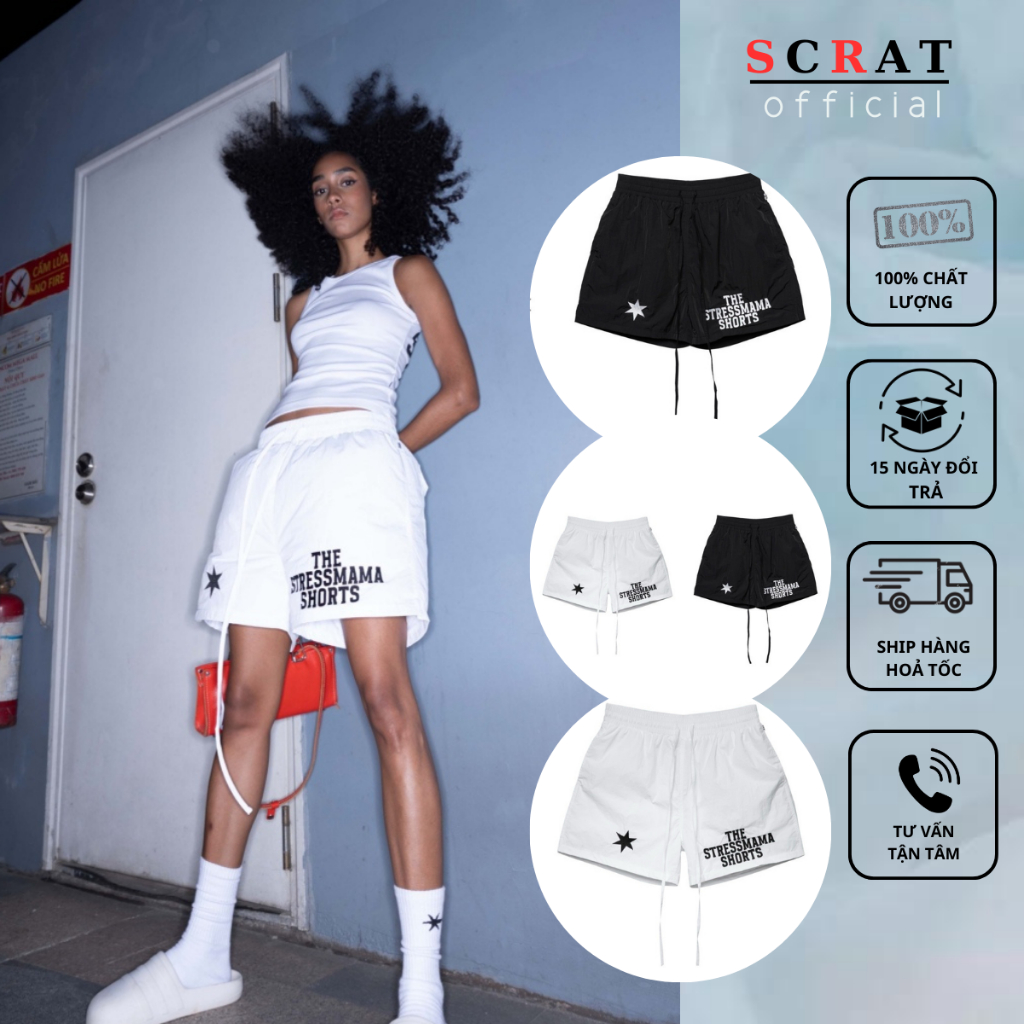 Quần Short Stressmama Logo In, Quần Đùi Nam Gió Form Rộng Cạp Chun ...