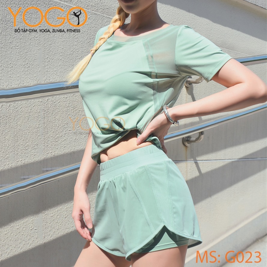 Bộ thể thao nữ tập gym yoga YOGO áo vạt bầu quần 2 lớp G023 | Shopee Việt Nam
