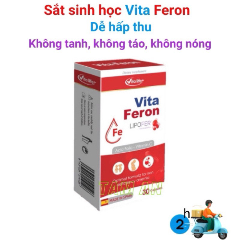 Vita Feron-Sắt sinh học Lipofer và Acid Folic-Nhập khẩu Tây Ban Nha-Bổ xung sắt cho người thiếu ...