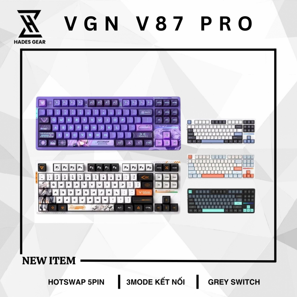 Bàn Phím Cơ VGN V87 Pro, 3 Mode Led RGB Mạch xuôi | Pin 8000mah - Hades.Gear | Shopee Việt Nam