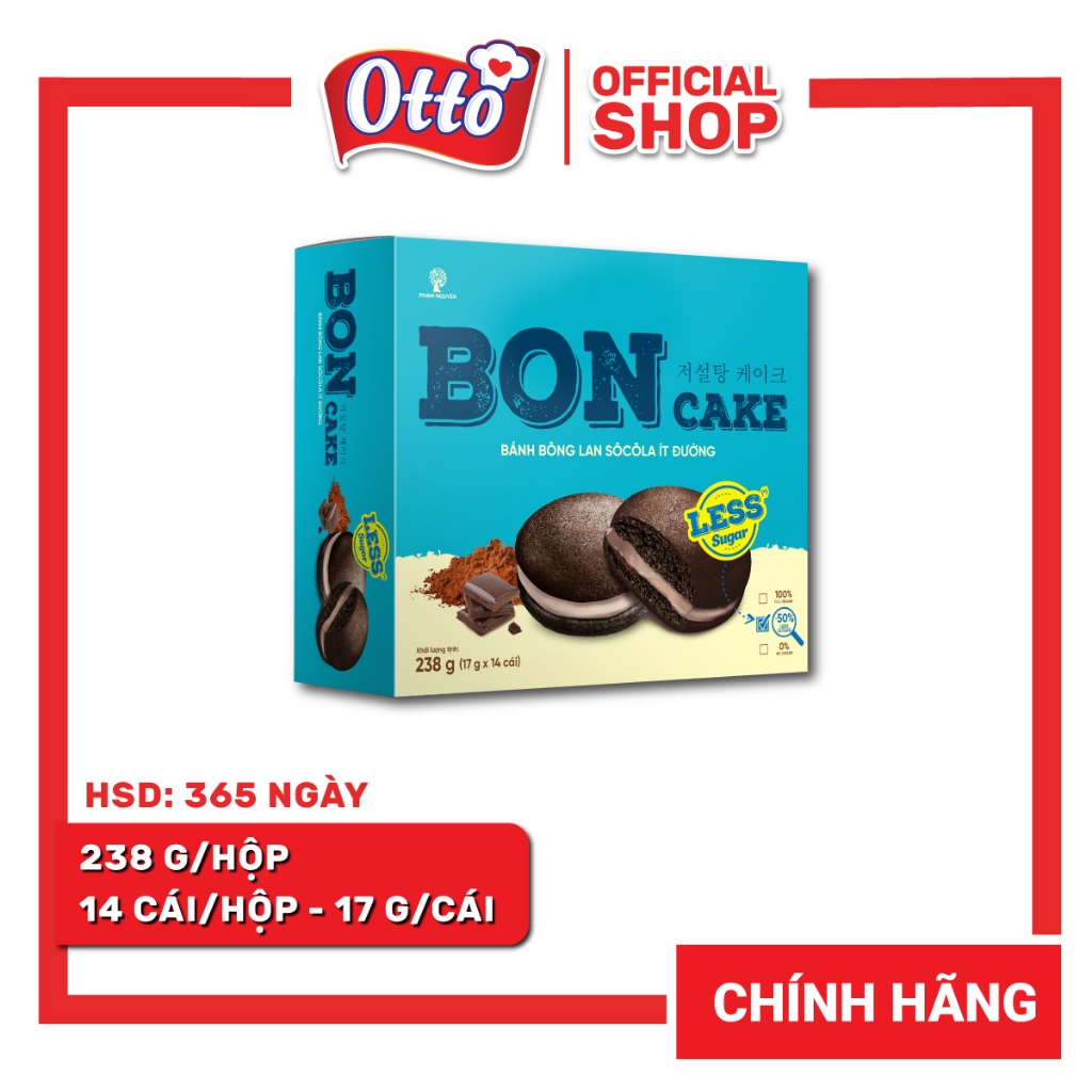 [ĐƠN 250K TẶNG 1 CÂY THÔNG PHA LÊ] Hộp Bánh Bông Lan Sôcôla Ít Đường Bon Cake 238g | Shopee Việt Nam