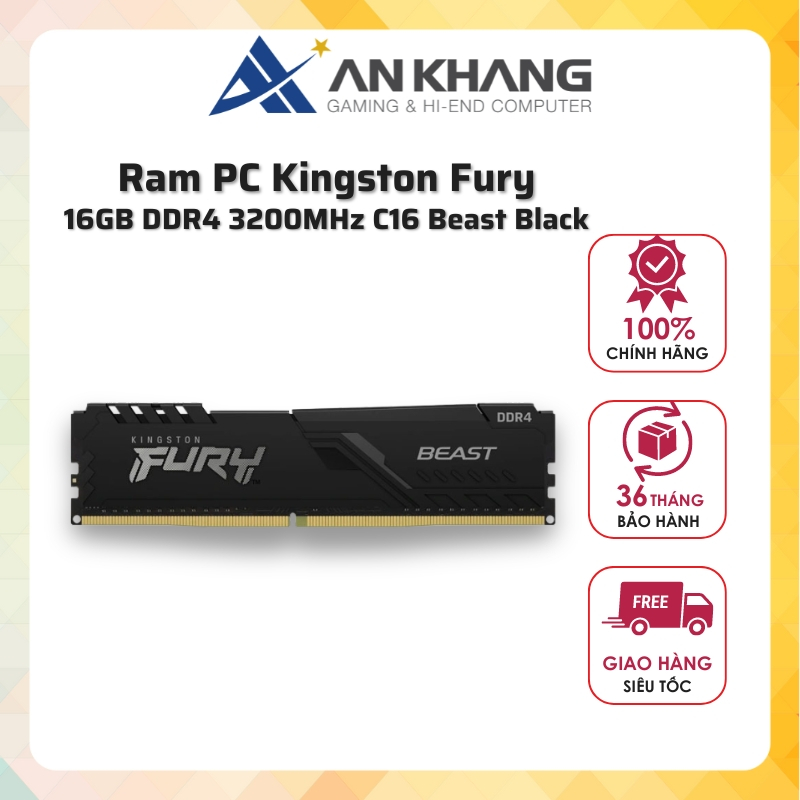 Ram PC Kingston Fury 16GB DDR4 3200MHz C16 Beast Black (KF432C16BB/16) Chính Hãng BH 36 Tháng ...