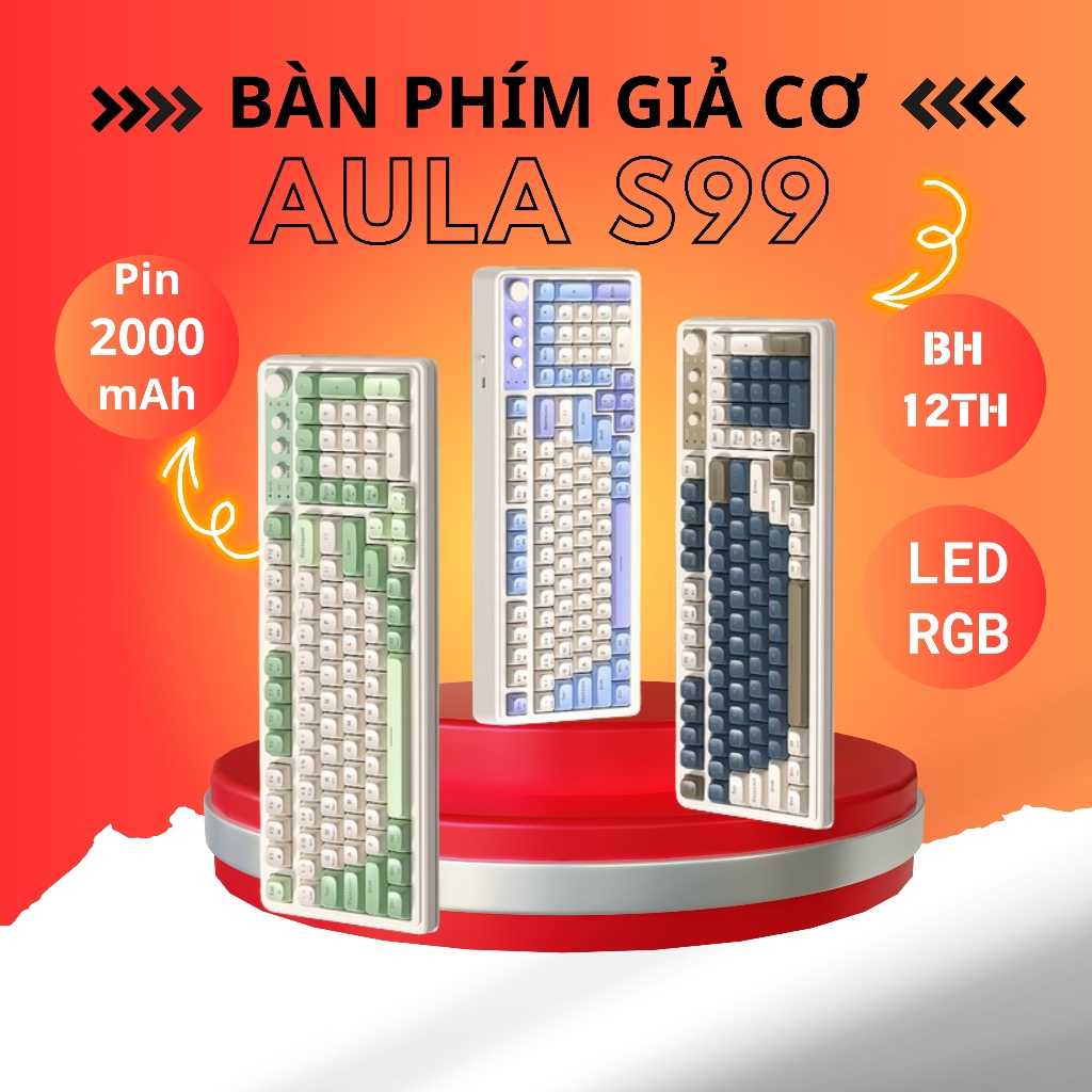 Bàn Phím Không Dây 3 Mode Kết Nối AULA S99 Wireless 2.4G Bluetooth, LED ...