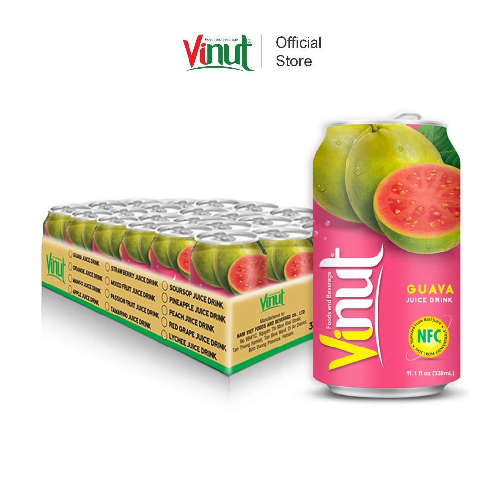 [KHAY 24 LON ] Nước ép Ổi, Nước ép trái cây tươi VINUT. Lon 330ml. | Shopee Việt Nam