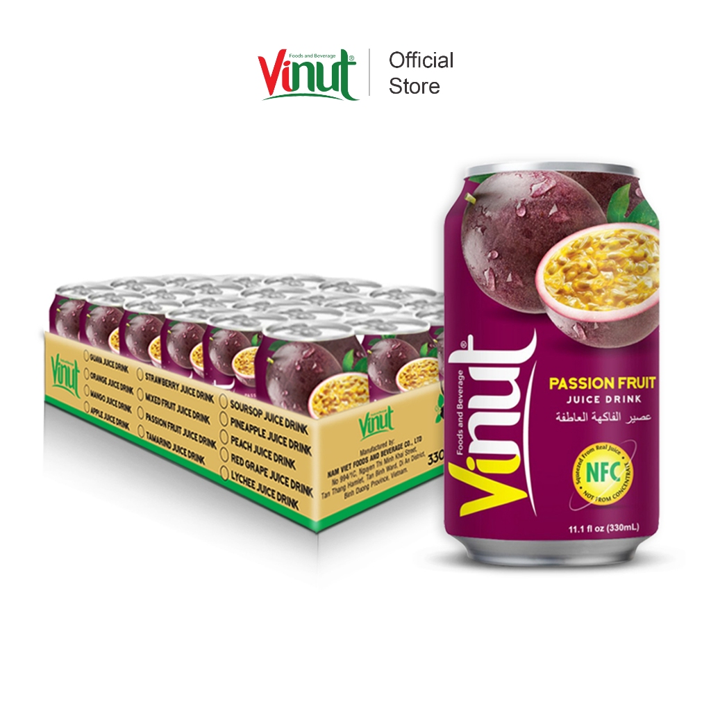 [ KHAY 24 LON ] Nước ép Chanh dây, Nước ép trái cây tươi VINUT. Lon 330ml. | Shopee Việt Nam