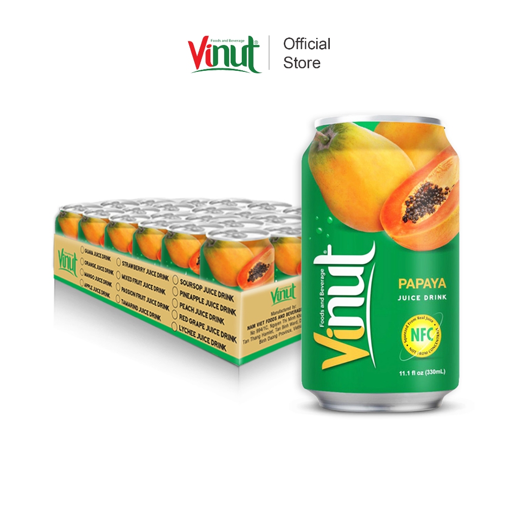 [ KHAY 24 LON ] Nước ép Đu đủ, Nước ép trái cây tươi VINUT (sản phẩm xuất khẩu). Lon 330ml ...