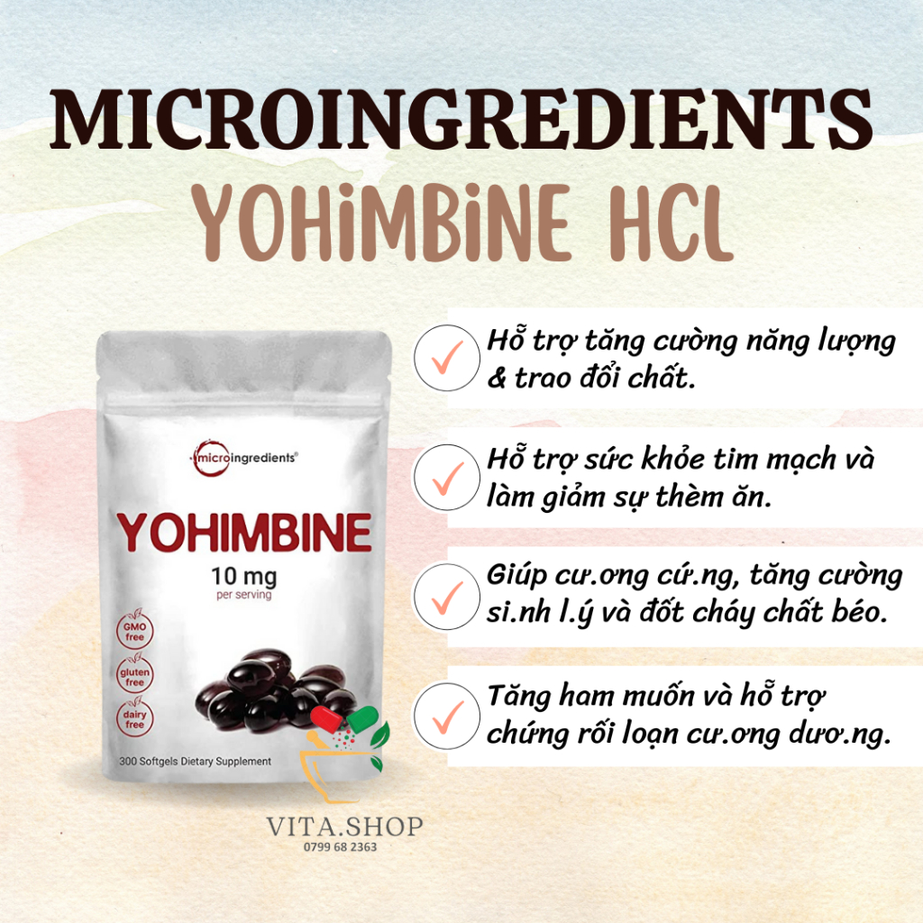 Micro Ingredients Yohimbine HCL 10mg Viên uống hỗ trợ giảm cân, tăng ...