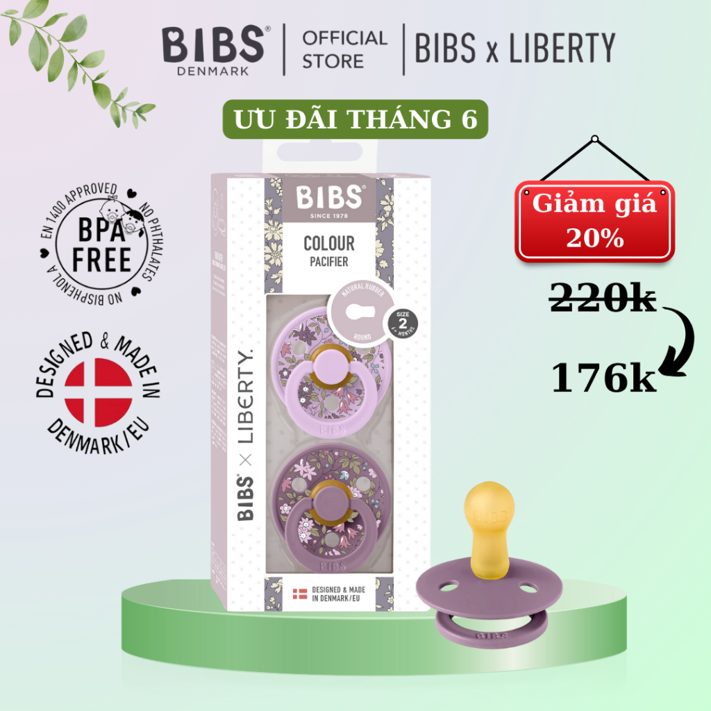 Ti ngậm Bibs Liberty Colour ti giả núm tròn cao su cho bé 0-18m nhập ...