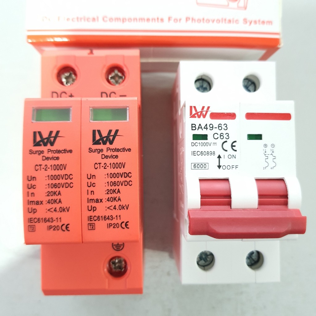 [BÁN BUÔN]Chống sét DC 1000V 2P 40KA LW và Át dc 1000V 16A đến 63A LW ...