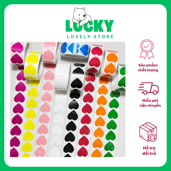 Cuộn 500 Sticker Trái Tim Đủ Màu Basic Đơn Giản, Hình Dán Dùng Để Dán ...