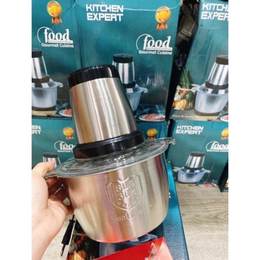 Máy Xay Thịt Đa Năng Cối INOX 304 2L Công Suất 250W, 4 Lưỡi Kép, Cối Xay Thực Phẩm Rau Củ Quả ...