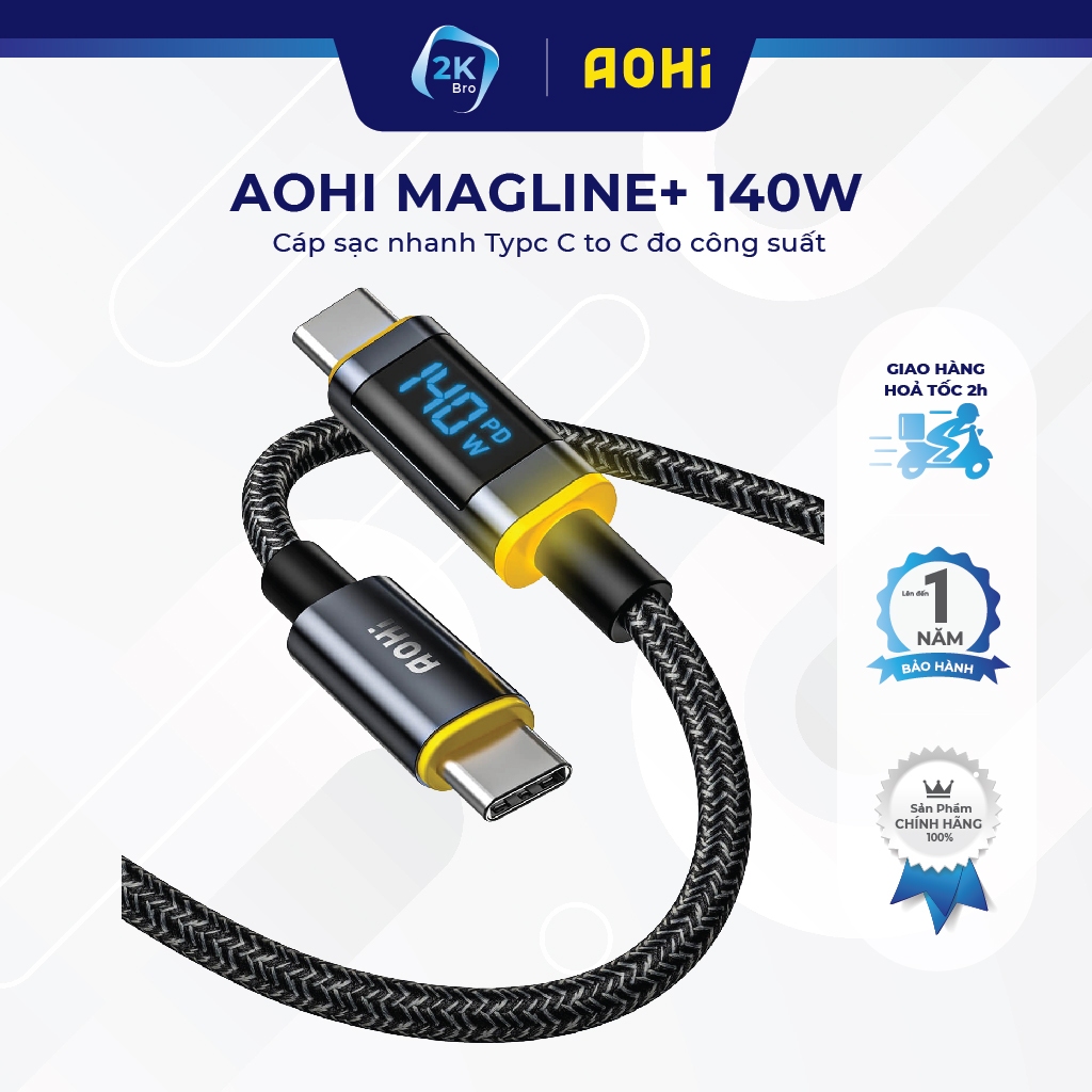 Cáp sạc AOHI MAGLINE+ 140W Type C to C màn hình LED hiển thị công suất sạc siêu nhanh | Shopee ...
