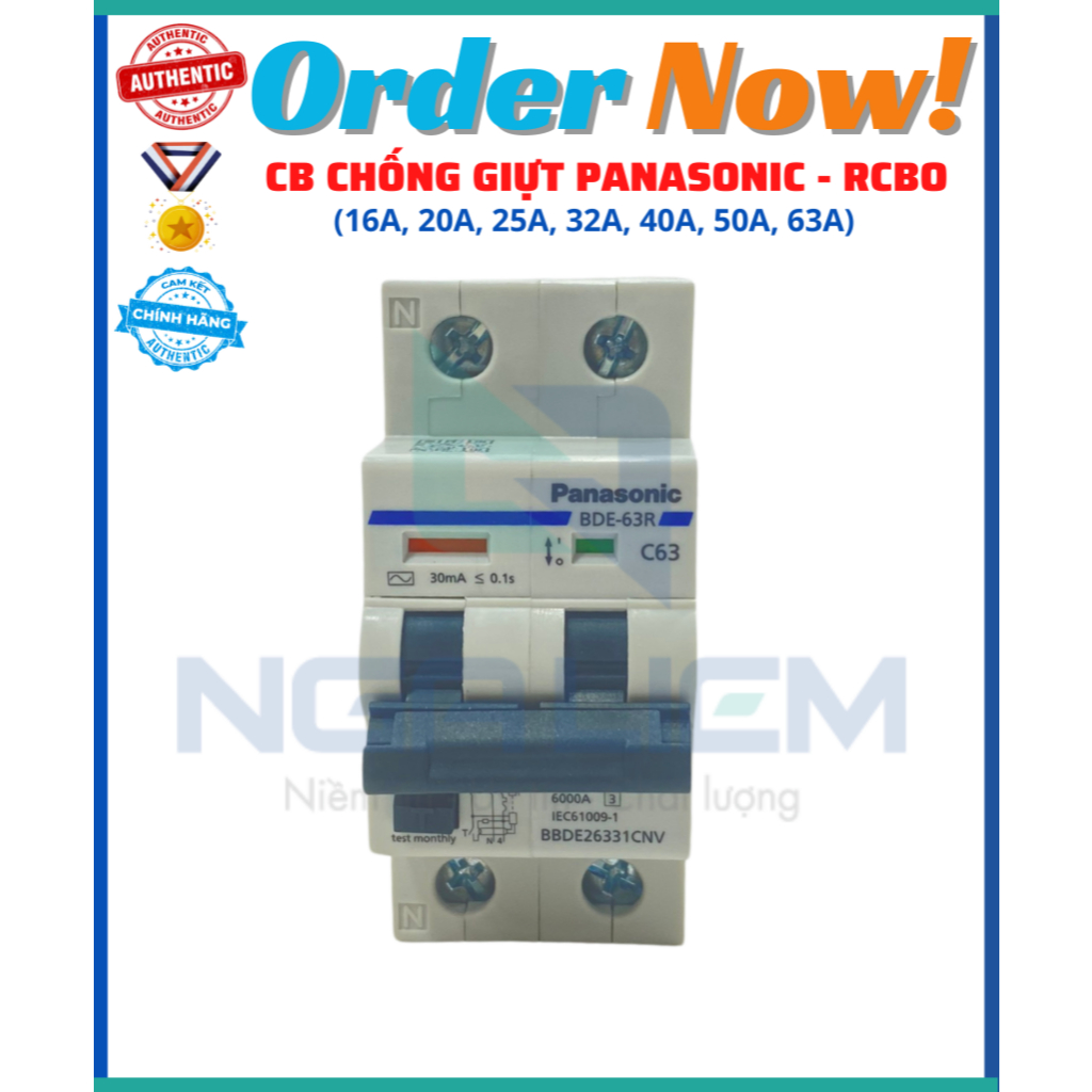 CB Chống Giật 2 Pha (16A, 20A, 25A, 32A, 40A, 50A, 63) Panasonic (RCBO) – [Hàng Chính Hãng ...