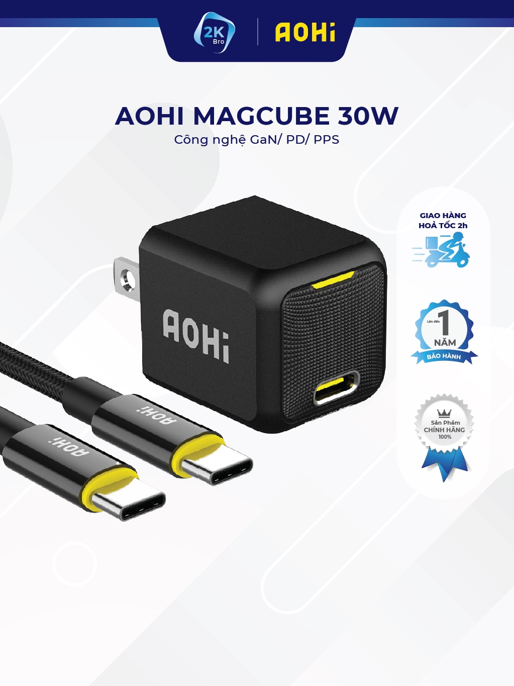 [Kèm cáp 1m2] Bộ củ sạc Aohi Magcube 30W chuẩn PD/ PPS và cáp Aohi Magline+ | Shopee Việt Nam