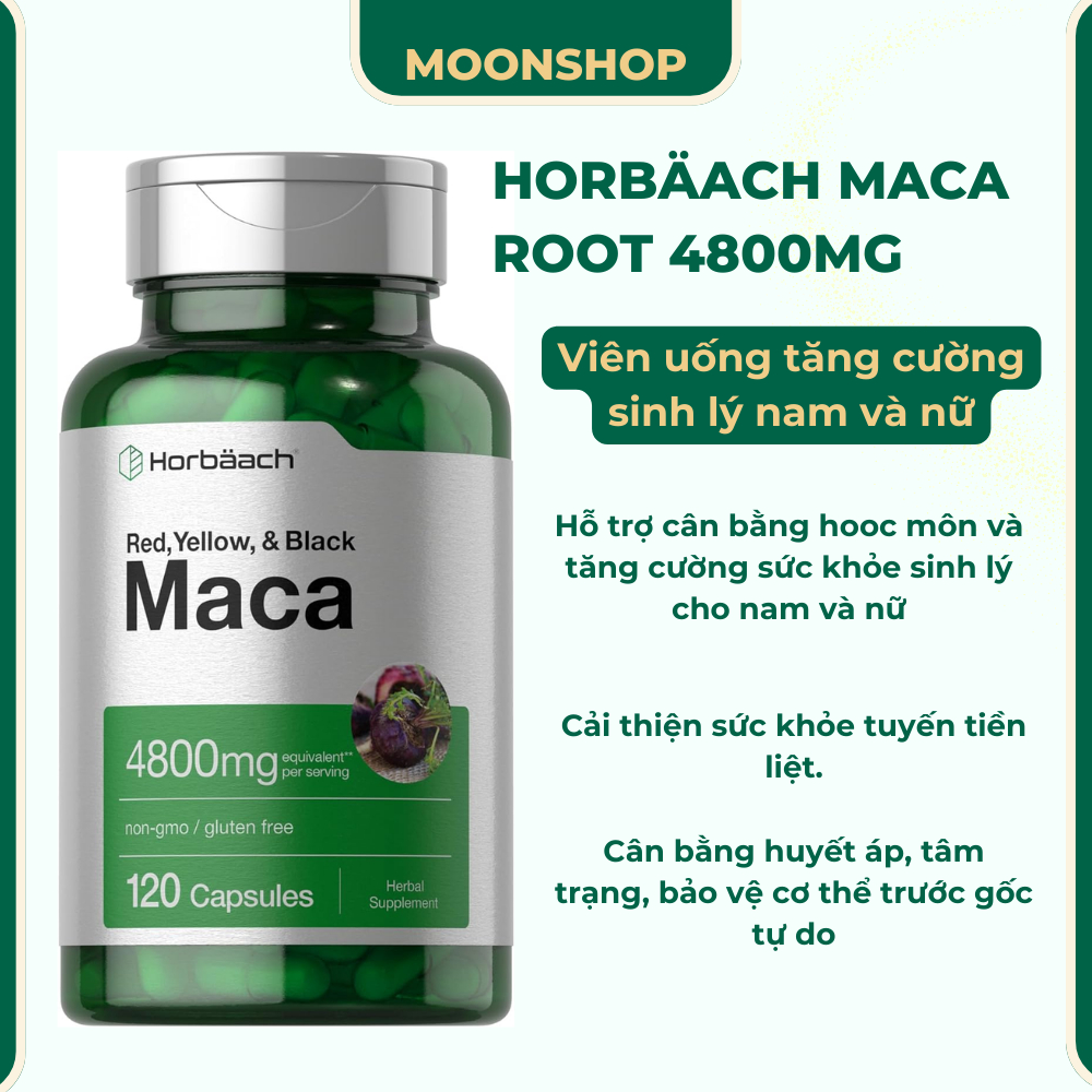 Viên Uống Tăng Cường Sinh Lý Mam Và Nữ Horbaach Maca 4800mg Hộp 120 ...