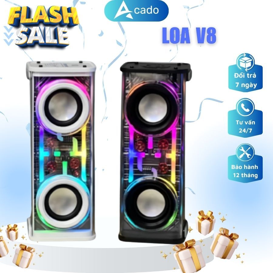 Loa Bluetooth V8 Trong Suốt LED RGB 16 triệu màu, loa không dây để bàn ...