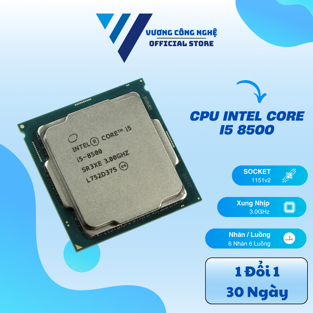 CPU Intel Core I5 8500 ( 3.0Ghz turbo 4.1Ghz / 9M cache 3L ). Hàng đã ...