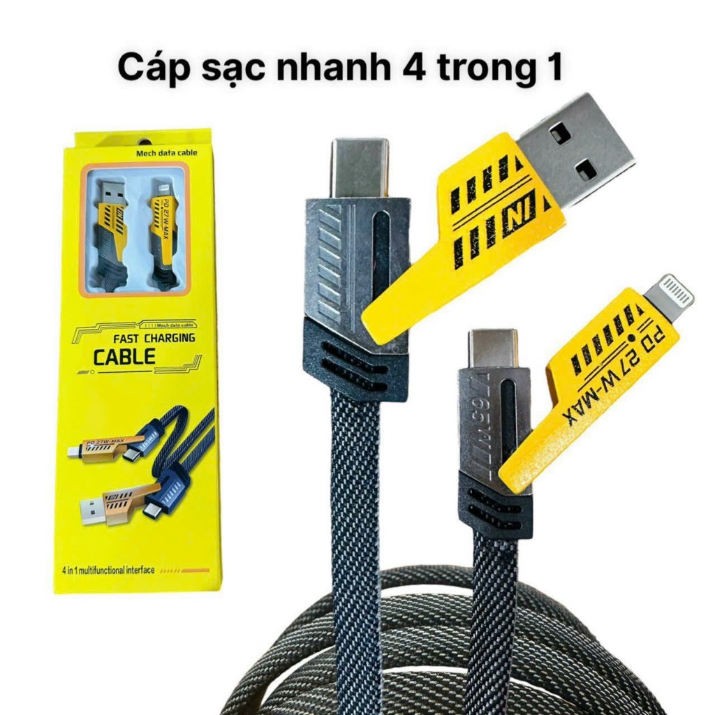 Dây Cáp sạc nhanh 4 in 1 65W sạc Usb-Type C , Type C-TypeC, Type C ...