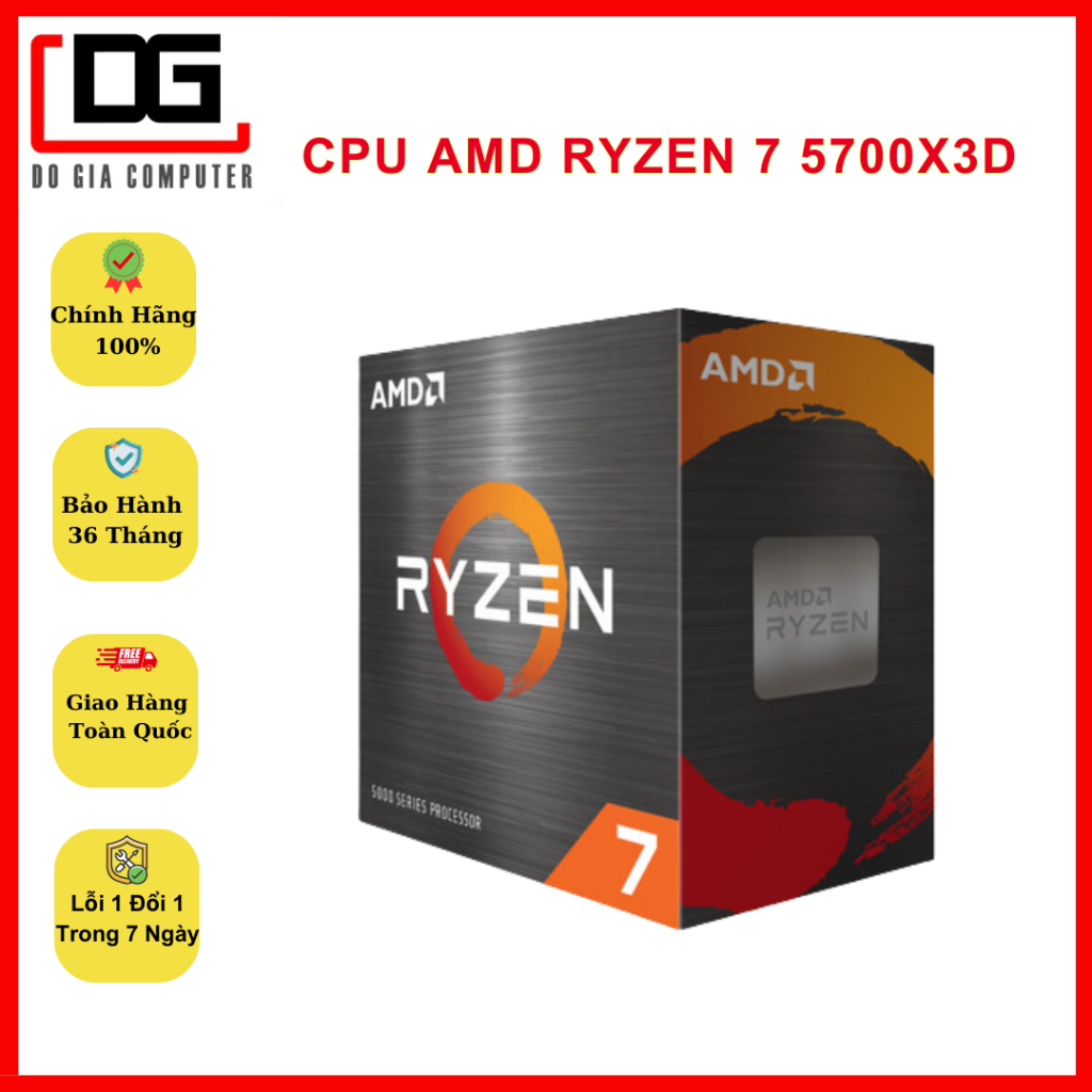 Bộ vi xử lý AMD Ryzen 7 5700X3D / 3.0GHz Boost 4.1GHz / 8 nhân 16 luồng ...