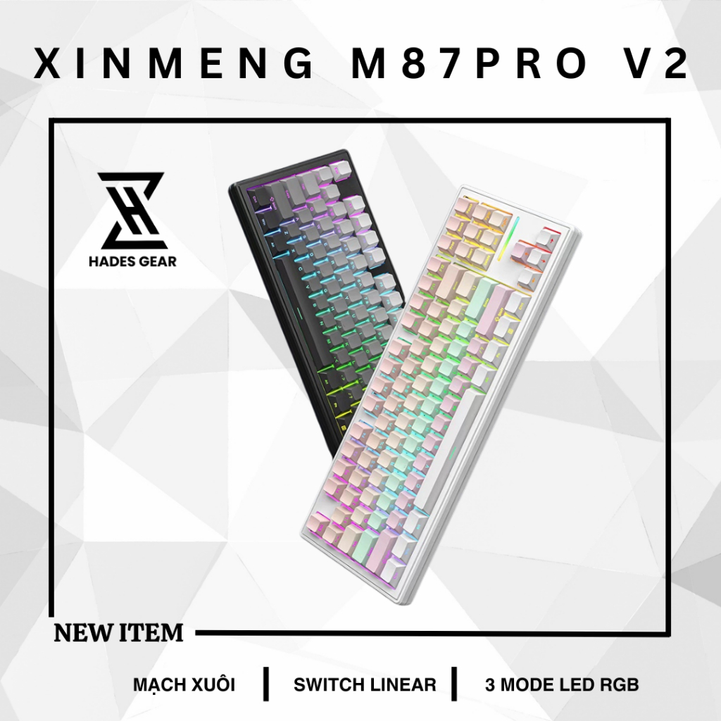 Bàn phím cơ không dây Xinmeng M87 Prov2 / 3 Mode / Mạch xuôi / Led RGB ...