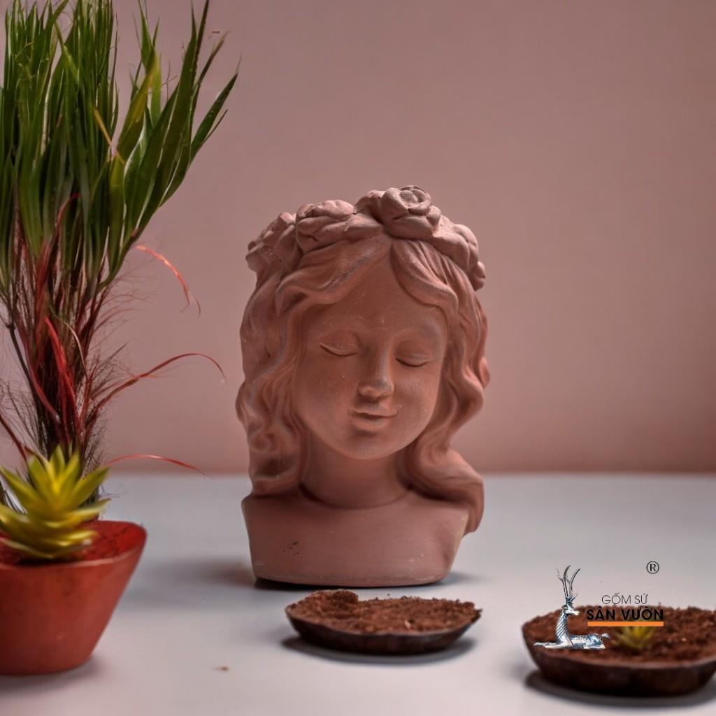 Chậu Gốm Đất Nung Hình Cô Gái Anna Tóc Xoăn D12cm X H20cm | Shopee Việt Nam