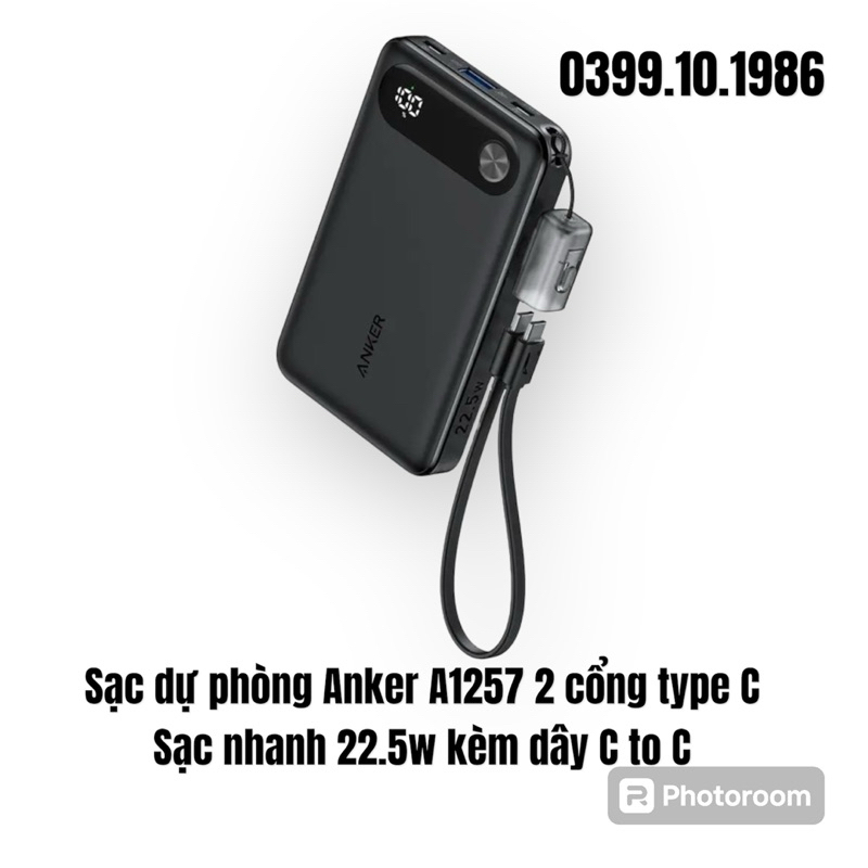 Pin sạc dự phòng Anker A1257-10.000mAh 2C1A sạc nhanh PD 22.5w kèm cáp C to C | Shopee Việt Nam
