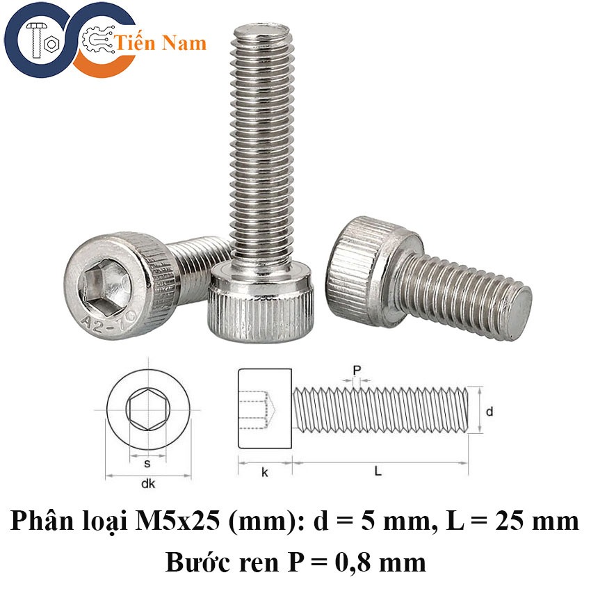 Bu lông lục giác chìm đầu trụ inox 304 M5x25 - túi 10 con | Shopee Việt Nam
