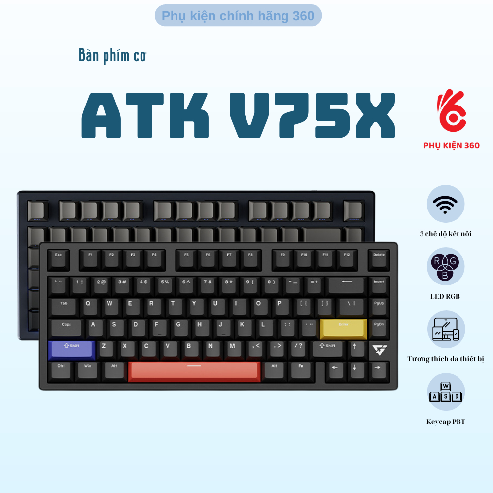 Bàn phím cơ không dây ATK VXE V75X - Hỗ trợ Hotswap 5 pin, mạch xuôi, led RGB | Shopee Việt Nam