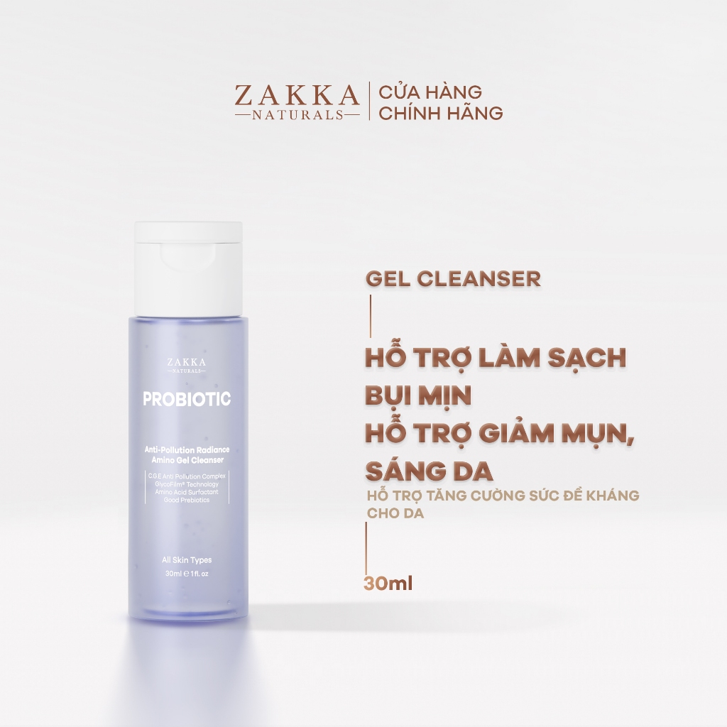 Gel Rửa Mặt Sạch Bụi Mịn Probiotic Anti-Pollution Radiance Amino Gel Zakka Naturals 30ml ...